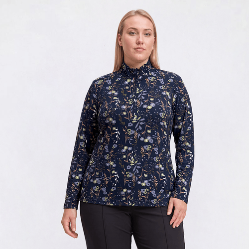 Click here for Plus Size Hasting & Smith 1/2 Zip Floral Leaf Mock... prices